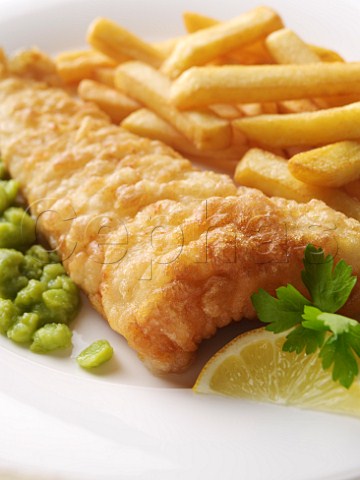 Cephas Picture Library - Asset Details 1216893- Battered cod, chips and ...